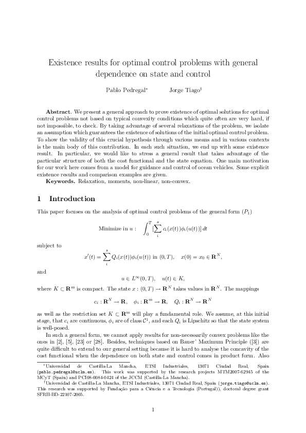 (PDF) Existence Results for Optimal Control Problems with Some Special Nonlinear Dependence on ...