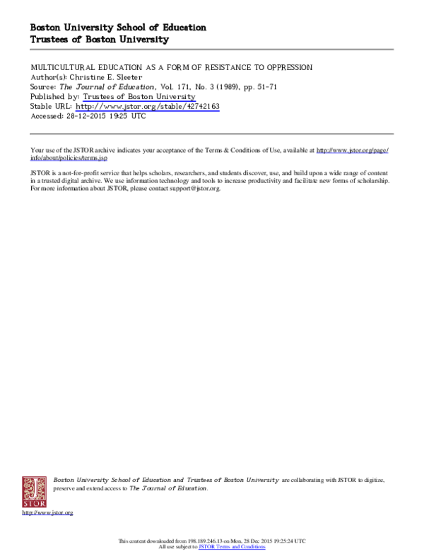 (PDF) Multicultural Education as a Form of Resistance to Oppression