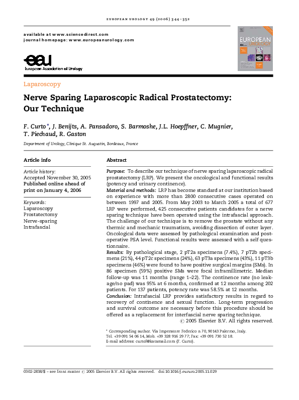 (PDF) Nerve Sparing Laparoscopic Radical Prostatectomy: Our Technique