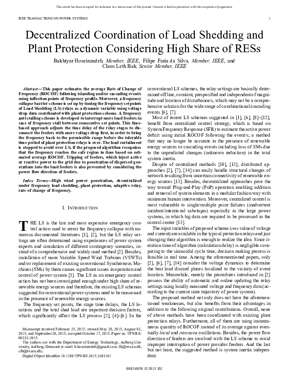 (PDF) Decentralized Coordination of Load Shedding and Plant Protection Considering High Share of ...