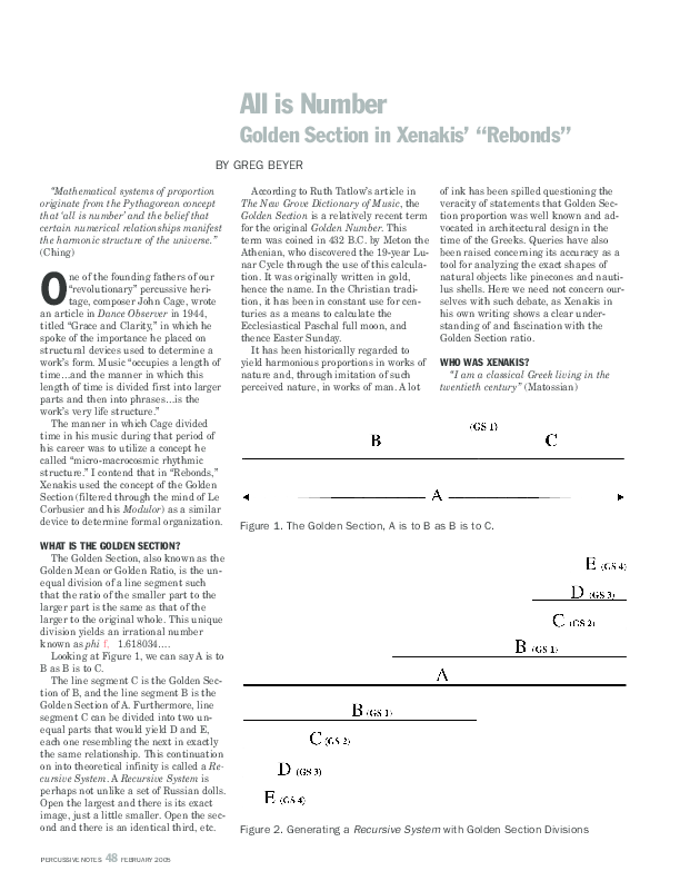 (PDF) All is Number: Golden Section in Xenakis's "Rebonds"