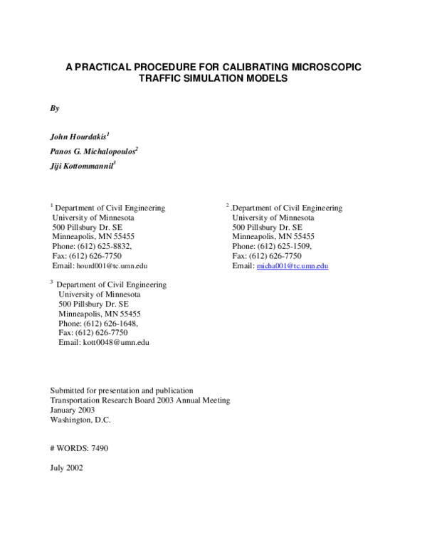 Pdf Practical Procedure For Calibrating Microscopic Traffic