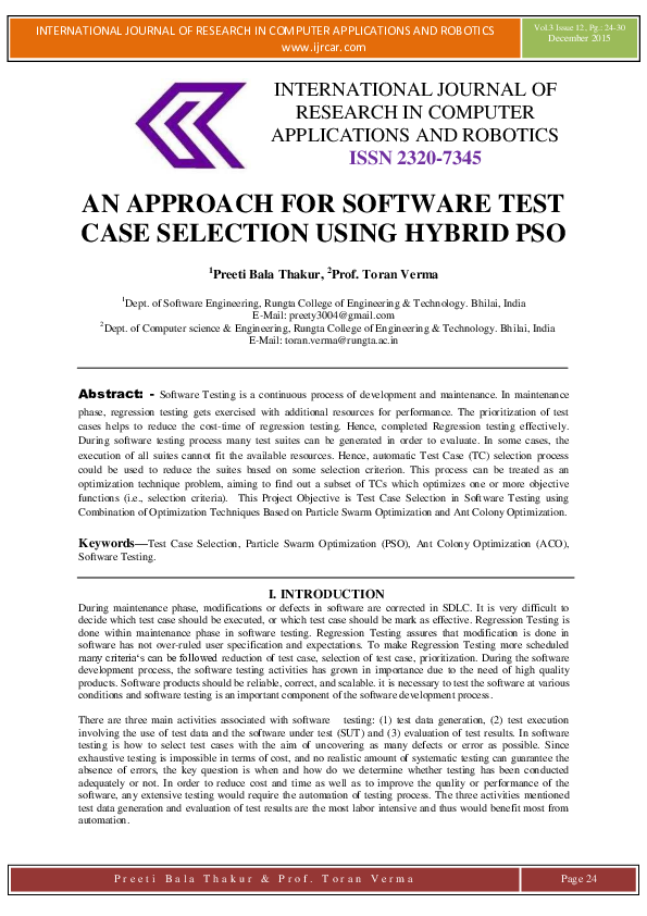 An Approach For Software Test Case Selection Using Hybrid Pso Ijrcar