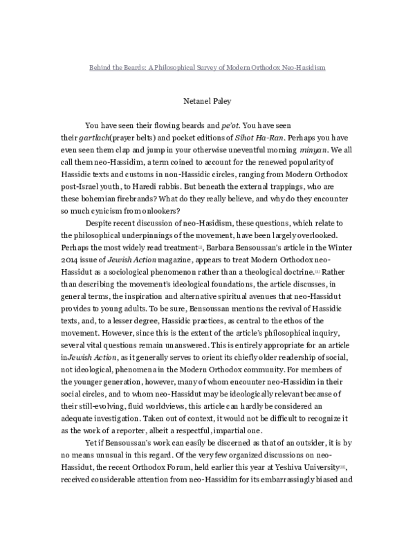 (DOC) Behind the Beards: A Philosophical Survey of Modern Orthodox Neo ...