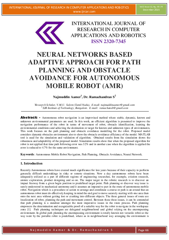 Neural Networks Based Adaptive Approach For Path Planning And Obstacle Avoidance For Autonomous