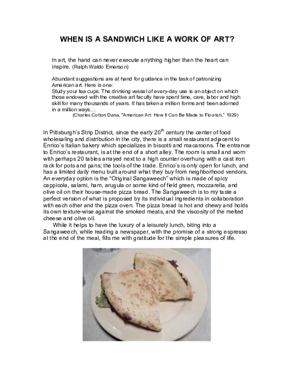 (PDF) WHEN IS A SANDWICH LIKE A WORK OF ART?
