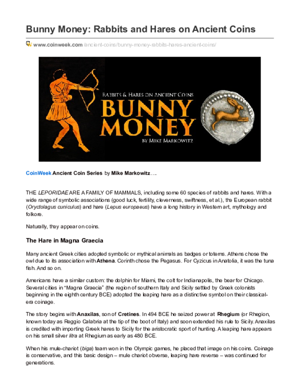 (PDF) Bunny Money: Rabbits and Hares on Ancient Coins