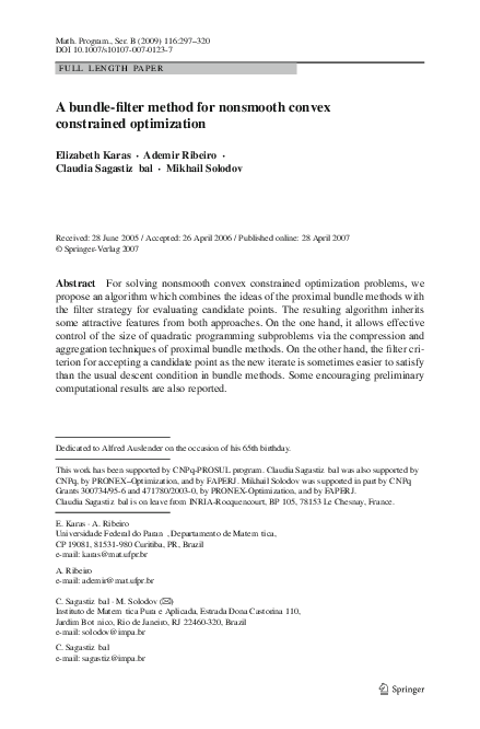 (PDF) A bundle-filter method for nonsmooth convex constrained optimization