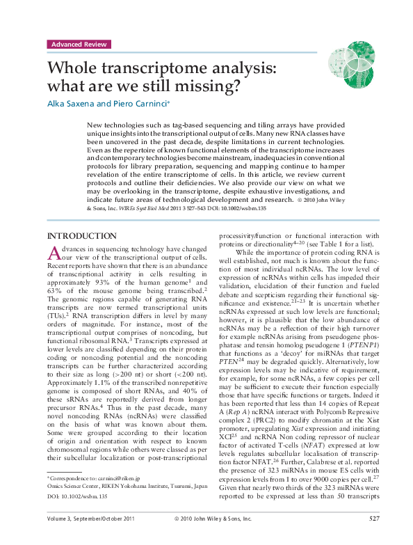 (PDF) Whole transcriptome analysis: what are we still missing?