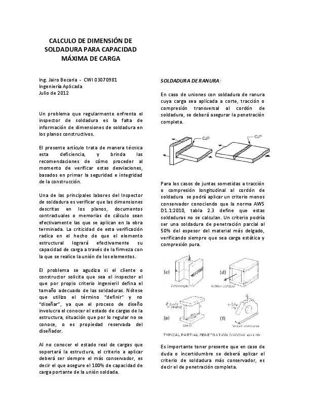 (PDF) CALCULO DE DIMENSION DE SOLDADURA PARA CAPACIDAD MAXIMA DE CARGA