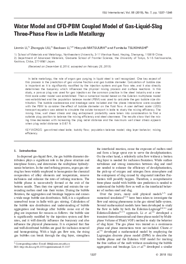 (PDF) Water Model and CFD-PBM Coupled Model of Gas-Liquid-Slag Three-Phase Flow in Ladle Metallurgy