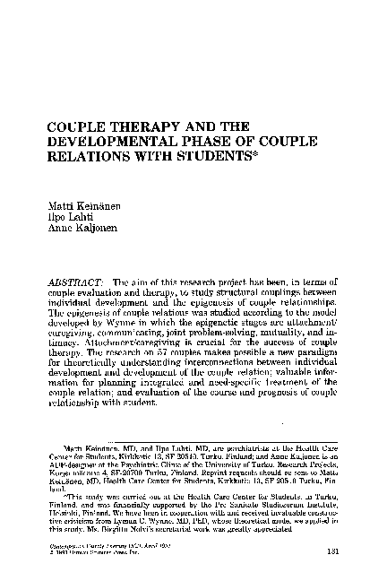 (PDF) Couple therapy and the developmental phase of couple relations ...