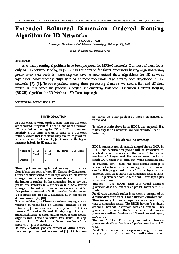 Pdf Extended Balanced Dimension Ordered Routing Algorithm For 3d Networks 8589