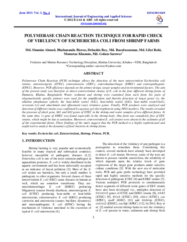 Pdf Rapid Identification Of Enterovirulent Escherichia Coli Strains Using Polymerase Chain