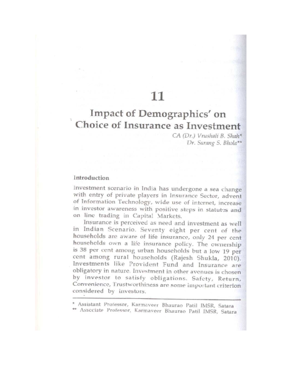 (PDF) Impact of demographics' on choice of Insurance as Investment ...