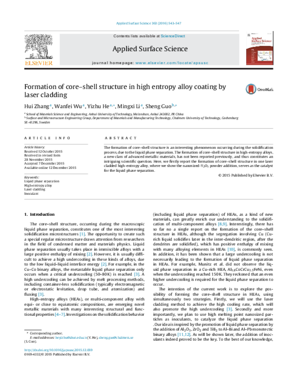 (PDF) Formation of core–shell structure in high entropy alloy coating ...