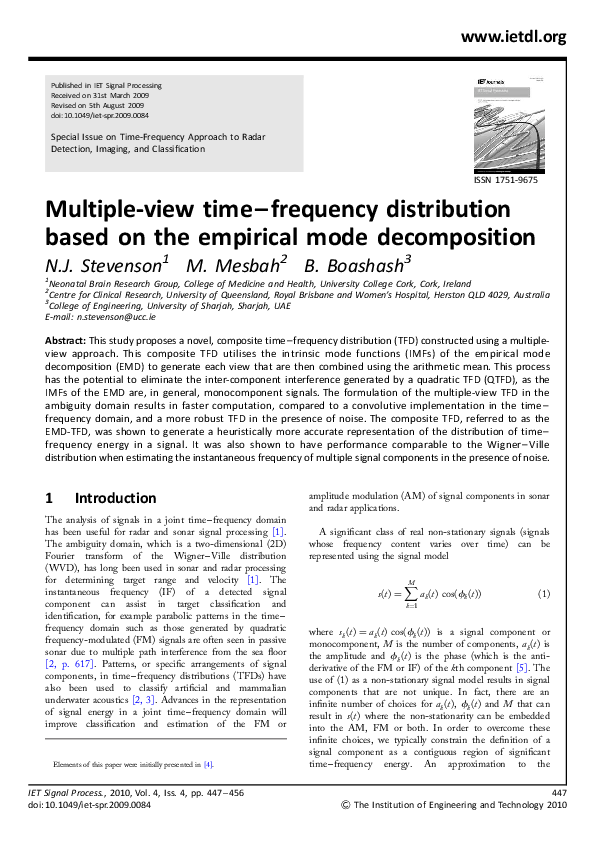 (PDF) Multiple-view time–frequency distribution based on the empirical mode decomposition