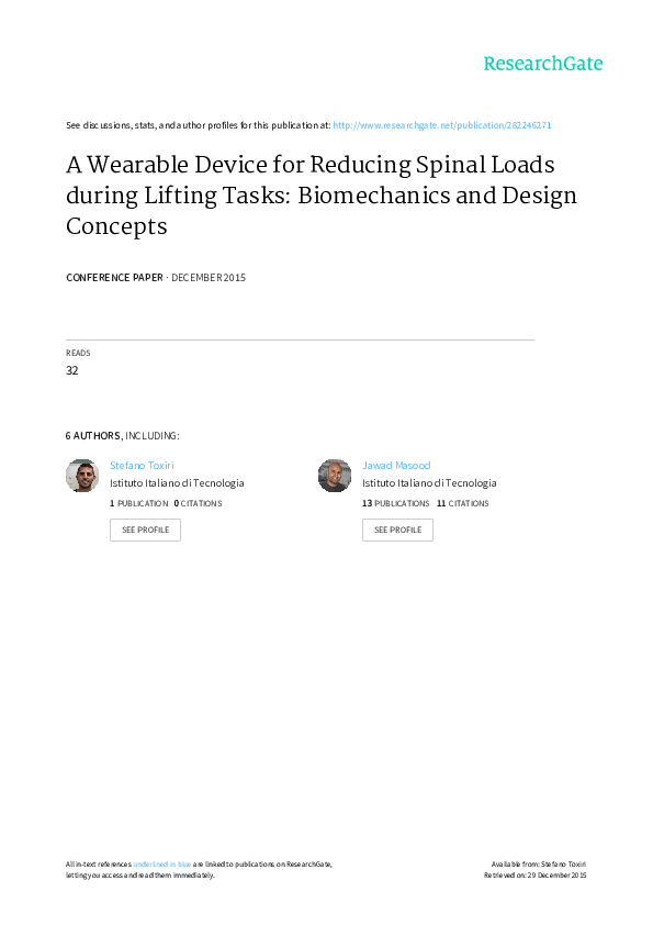 (PDF) A Wearable Device for Reducing Spinal Loads during Lifting Tasks: Biomechanics and Design ...