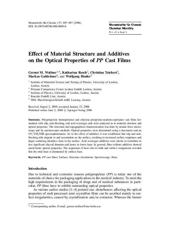 (PDF) Effect of Material Structure and Additives on the Optical ...