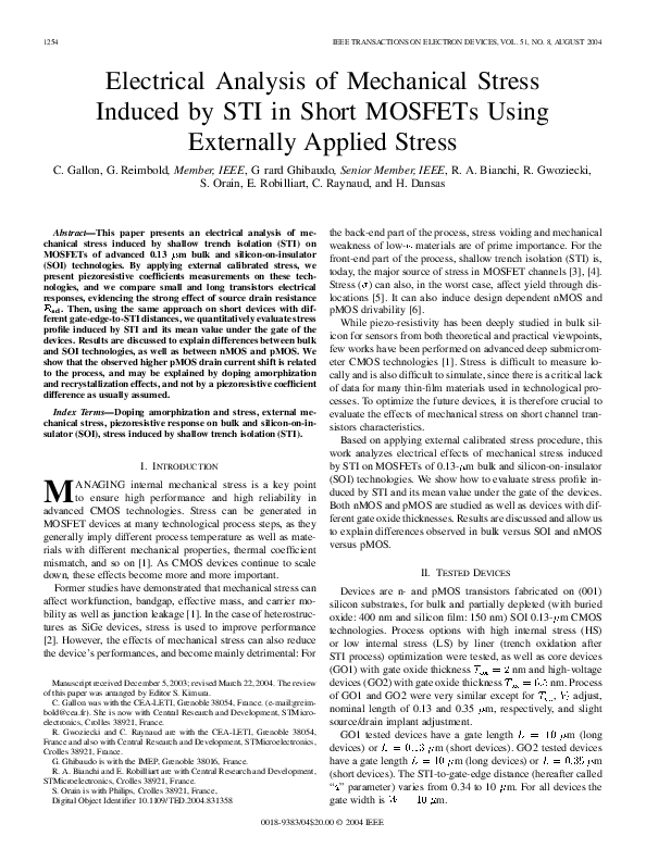 (PDF) Electrical Analysis of Mechanical Stress Induced by STI in Short ...
