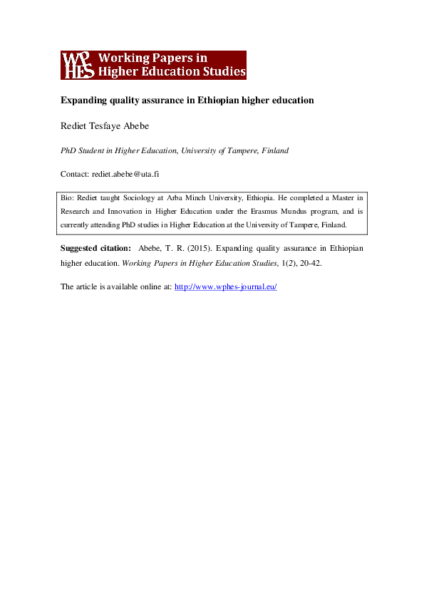 (PDF) Expanding quality assurance in Ethiopian higher education