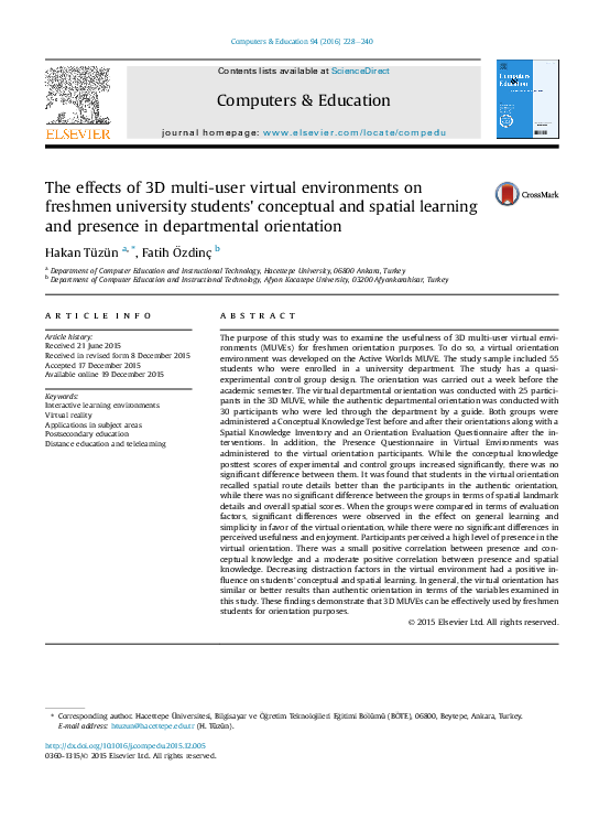(PDF) The effects of 3D multi-user virtual environments on freshmen university students ...