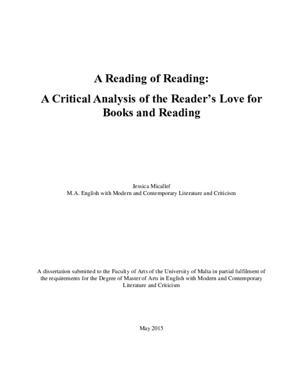 (PDF) A Reading of Reading: A Critical Analysis of the Reader's Love ...