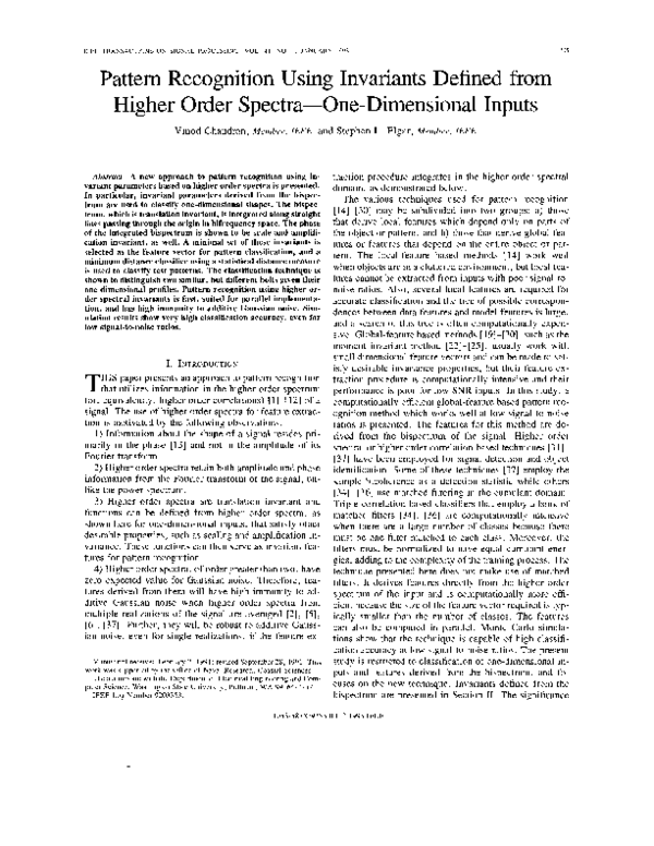 Pdf Pattern Recognition Using Invariants Defined From Higher Order