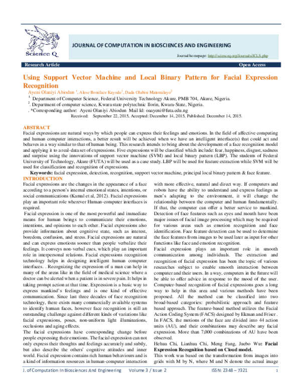 Pdf Using Support Vector Machine And Local Binary Pattern For Facial