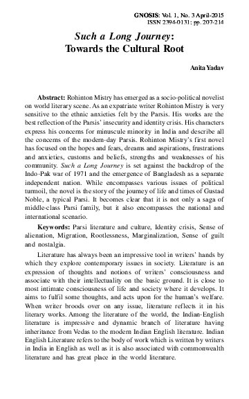 (PDF) Such a Long Journey: Towards the Cultural Root