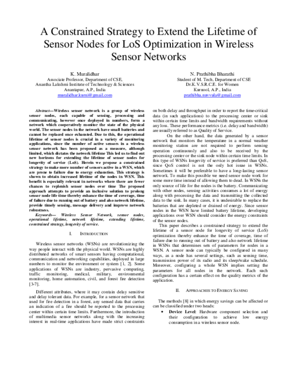 Pdf A Constrained Strategy To Extend The Lifetime Of Sensor Nodes For Los Optimization In
