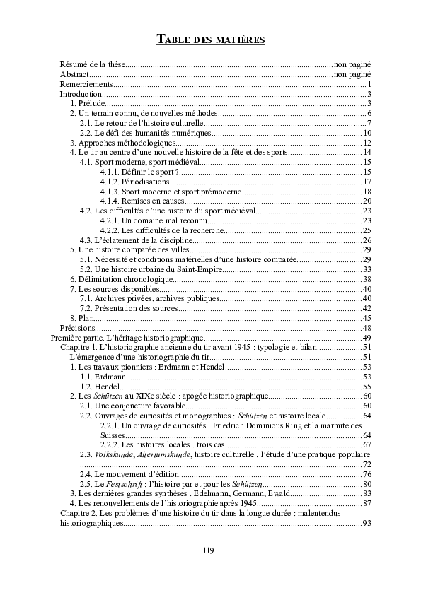 Table des matières de la thèse / PhD Summary / Inhaltsverzeichnis der ...