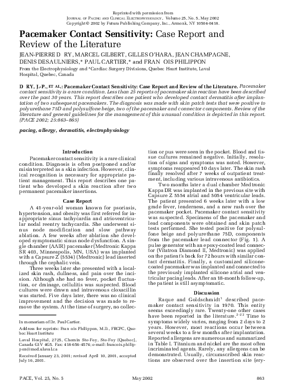 (PDF) Pacemaker Contact Sensitivity: Case Report and Review of the ...