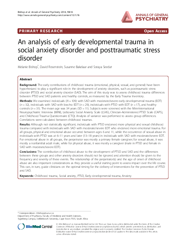 (PDF) An analysis of early developmental trauma in social anxiety ...