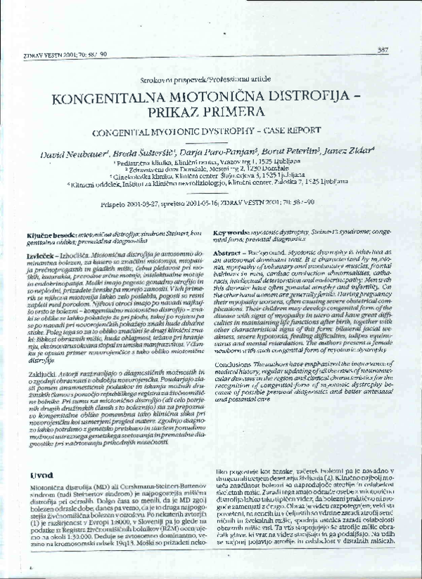 (PDF) KONGENITALNA MIOTONIČNA DISTROFIJA - PRIKAZ PRIMERA CONGENITAL ...