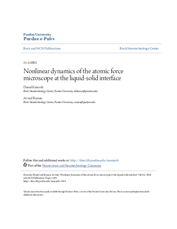 (PDF) Nonlinear dynamics of the atomic force microscope at the liquid-solid interface