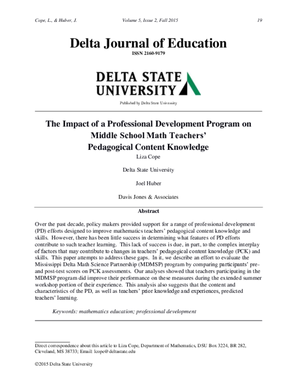 (PDF) The Impact of a Professional Development Program on Middle School Math Teachers ...