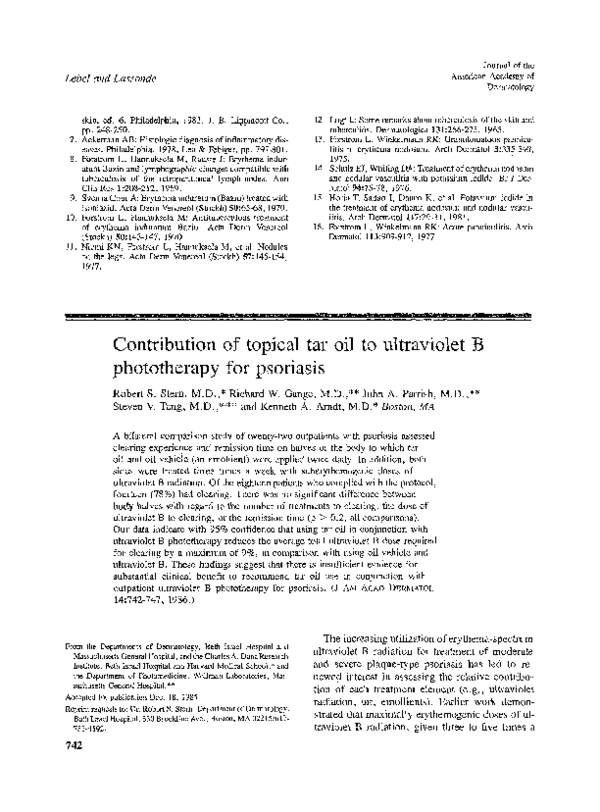 (PDF) Contribution of topical tar oil to ultraviolet B phototherapy for ...