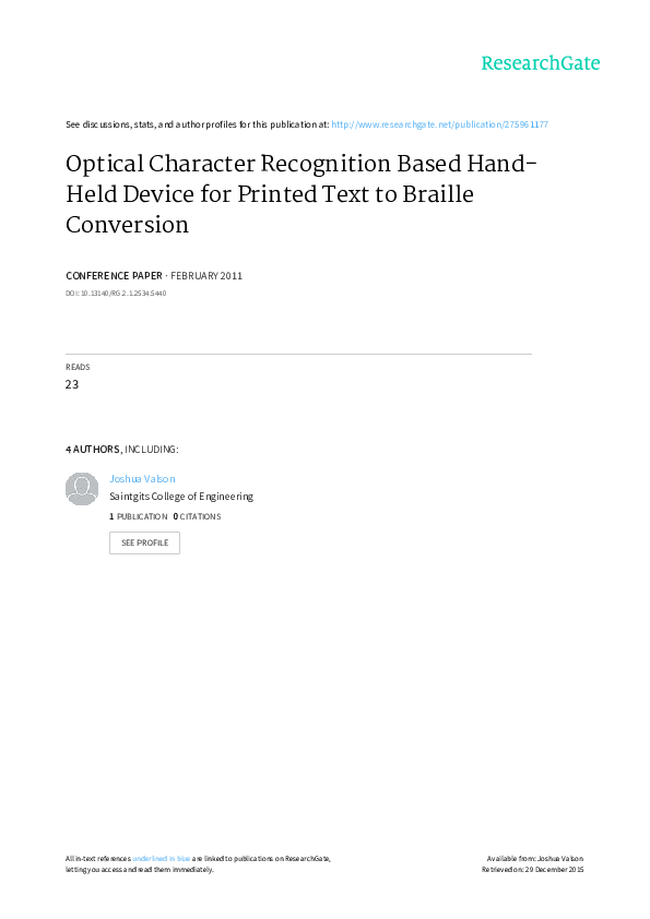 (PDF) Optical Character Recognition Based Hand-Held Device for Printed ...