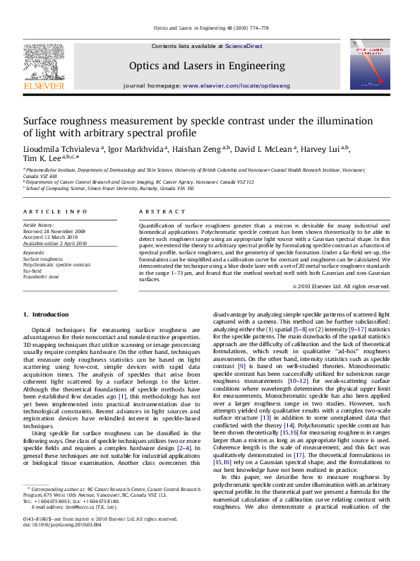 (PDF) Surface roughness measurement by speckle contrast under the illumination of light with ...