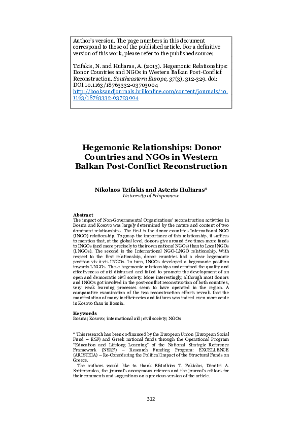 (PDF) Hegemonic Relationships: Donor Countries and NGOs in Western ...