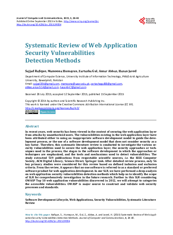 Pdf Systematic Review Of Web Application Security Vulnerabilities