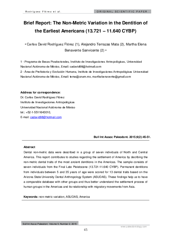 (PDF) Brief Report: The Non-Metric Variation in the Dentition of the ...