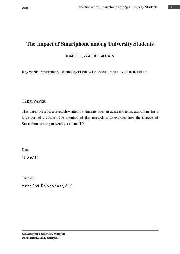 (PDF) The Impact of Smartphone among University Students