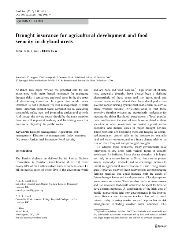 (PDF) Drought insurance for agricultural development and food security ...