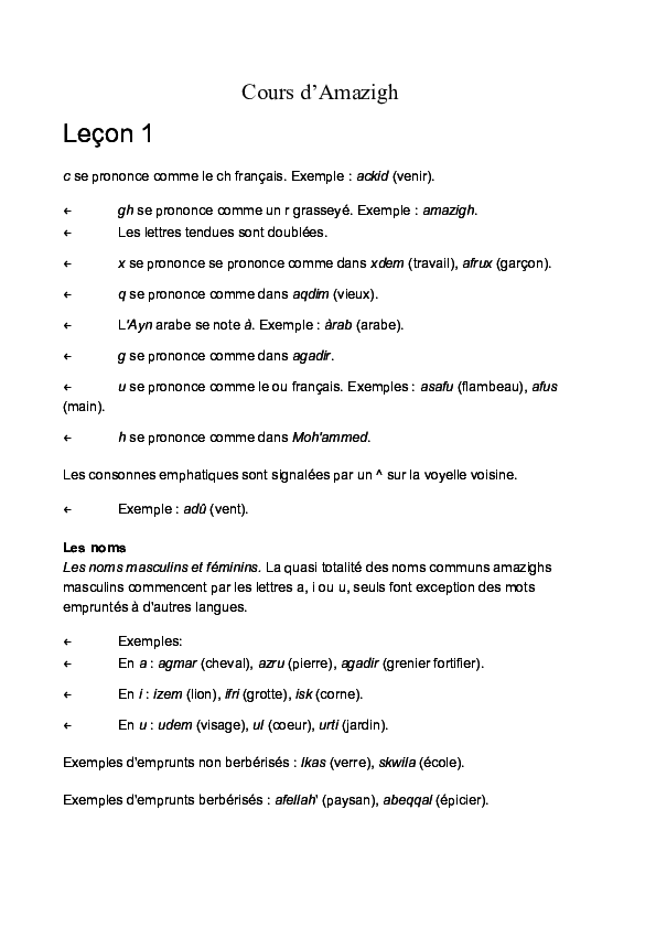 (DOC) Cours de tachelhit