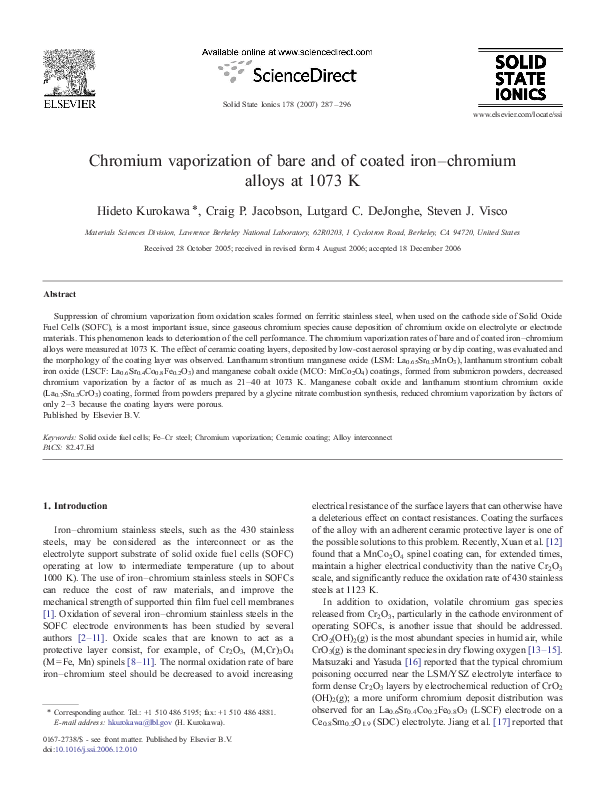(PDF) Chromium vaporization of bare and of coated iron–chromium alloys ...
