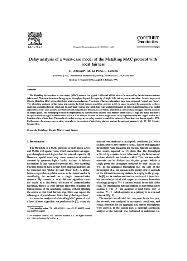 Pdf Delay Analysis Of A Worst Case Model Of The Metaring Mac Protocol With Local Fairness