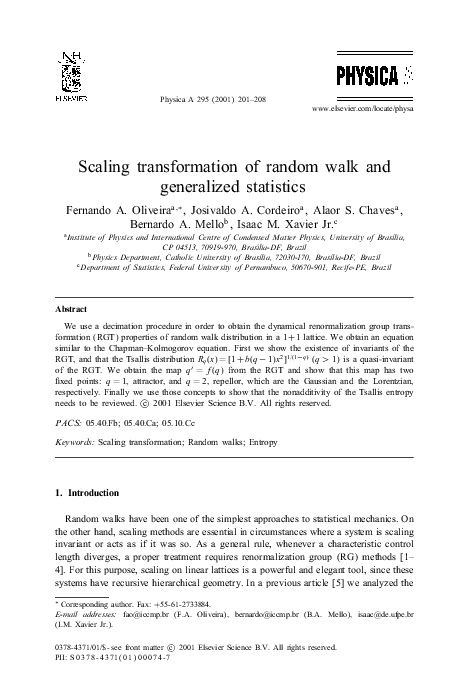 (PDF) Scaling transformation of random walk and generalized statistics