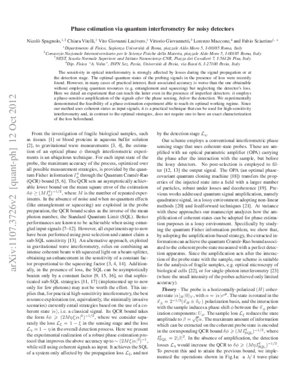 (PDF) Quantum interferometry for noisy detectors